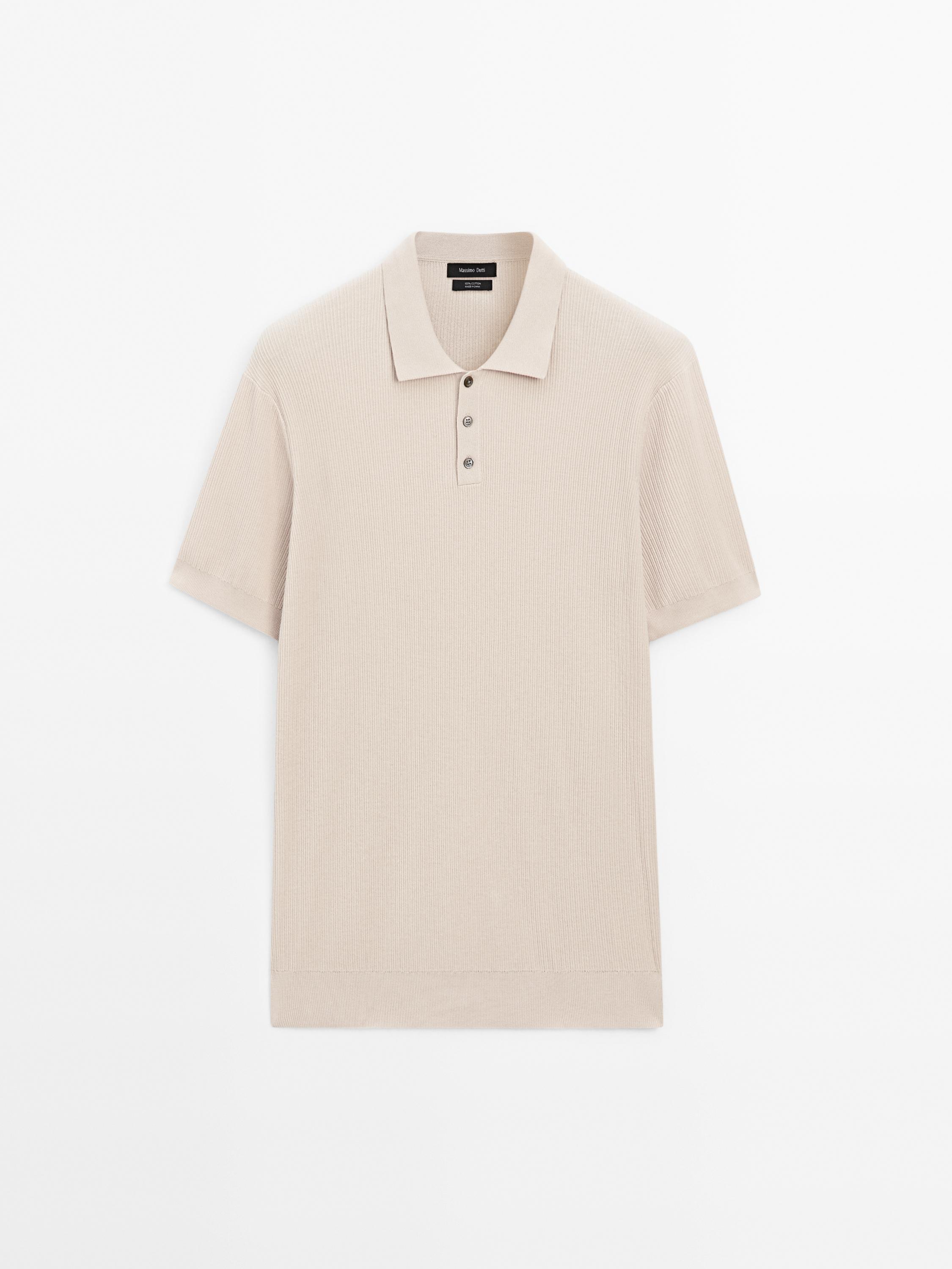 Ribbed Knit Cotton Polo Shirt - Massimo Dutti