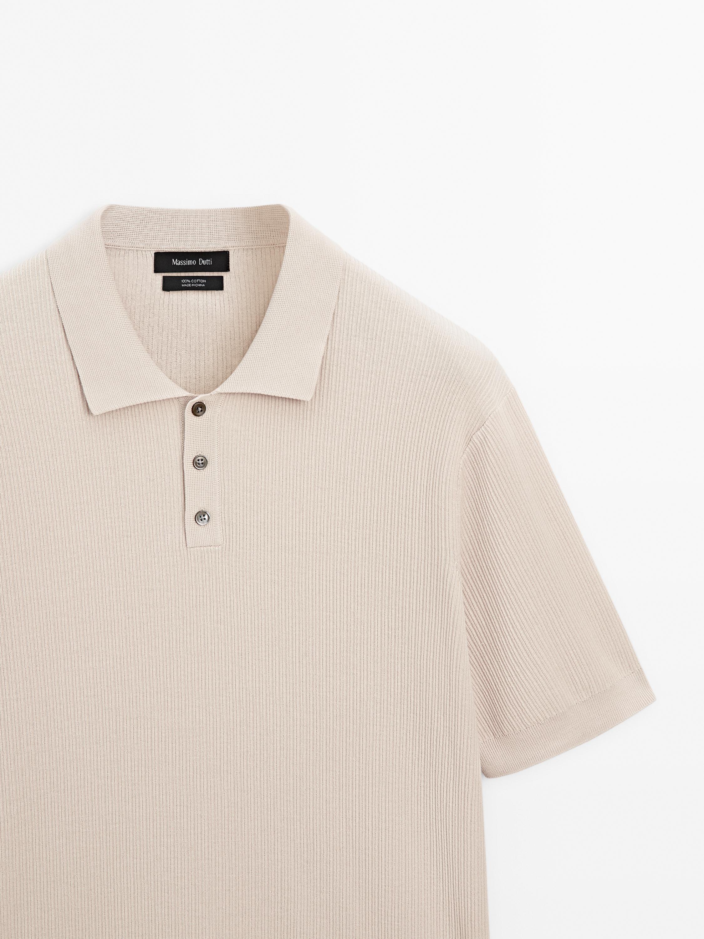 Ribbed Knit Cotton Polo Shirt - Massimo Dutti